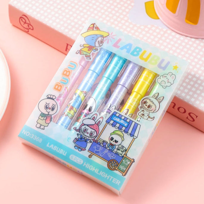 Cartoon Labubu 6 Assorted Colors fluorescent Highlighter Pens – Little ...