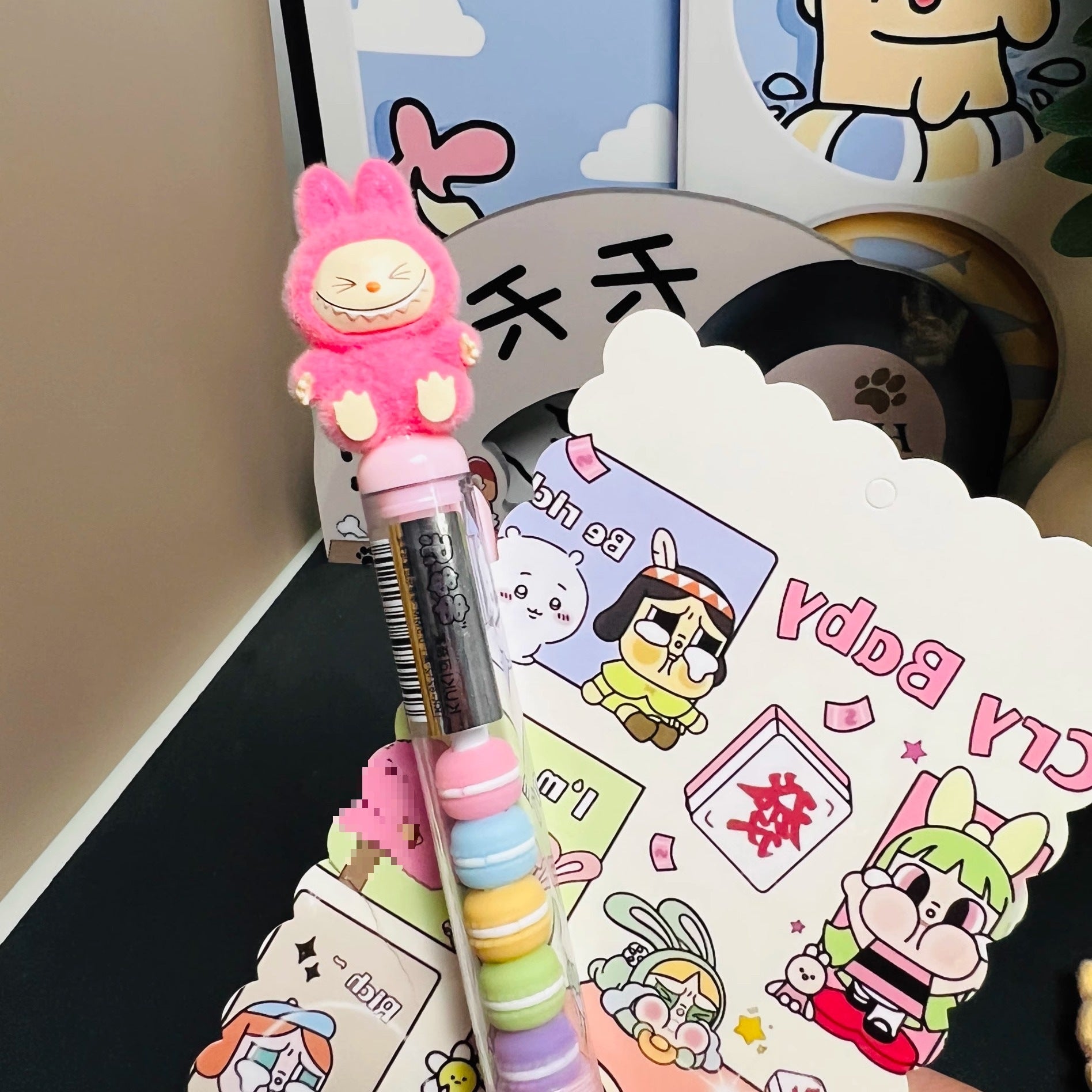 Labubu flocking deco gel pen cute student creative labubu pen – Little ...